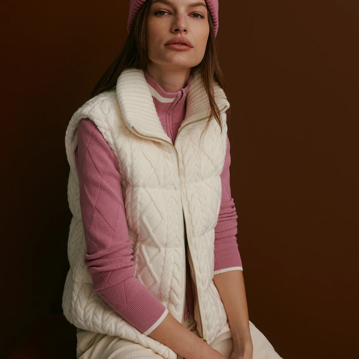 Irina Cable Knit Gilet - Egret – Doodie Stark