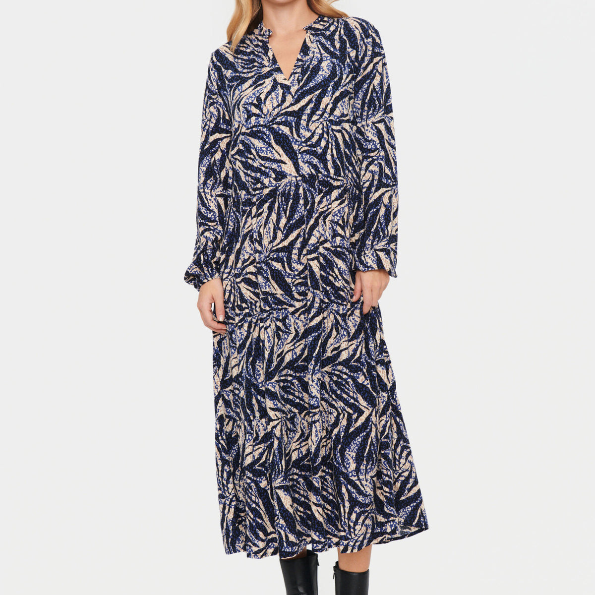 Eda Maxi Dress - Black Zebra Leaves | Doodie Stark