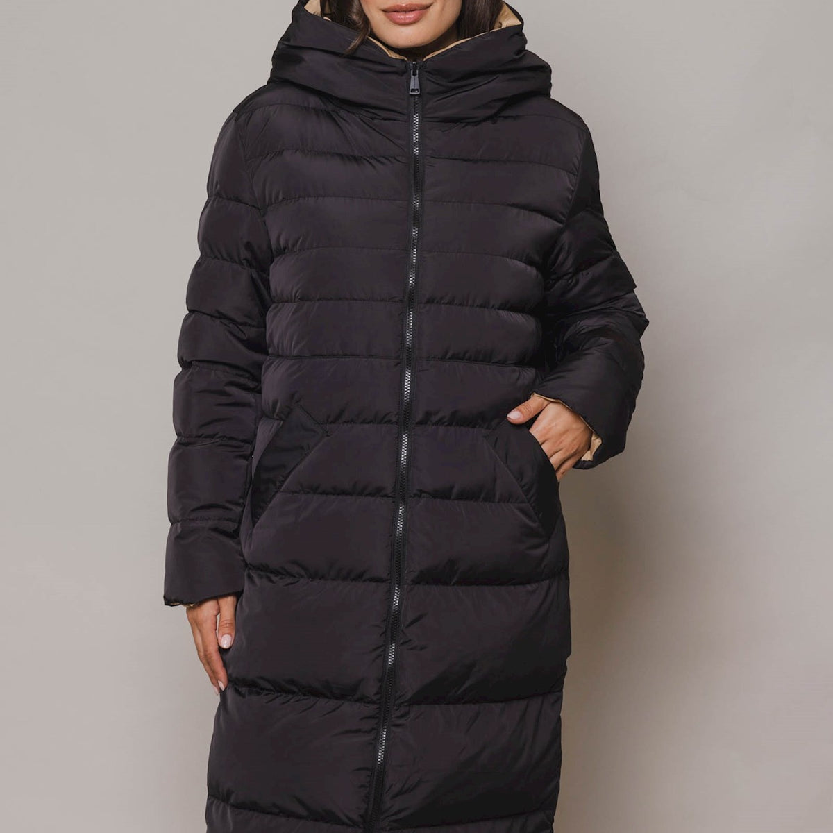 Keila Reversible Coat - Black & Cookie | Doodie Stark